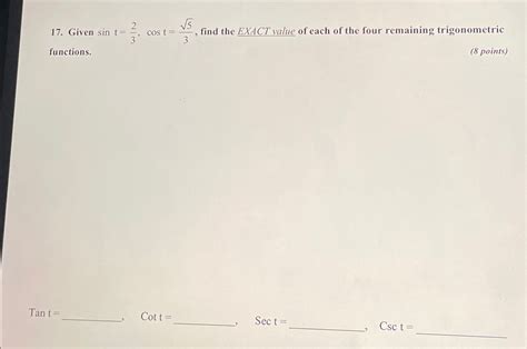 Solved Given Sint Cost Find The ExACT Value Of Each Chegg