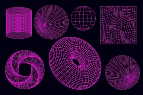 Premium Vector Geometric Wireframe Shapes And Grids In Neon Pink 3d Abstract Background