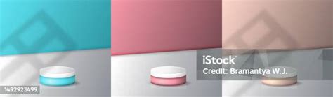 그림자 오버레이가 있는 사실적인 3d 실린더 받침대 연단 벽 장면 0명에 대한 스톡 벡터 아트 및 기타 이미지 0명 3차원