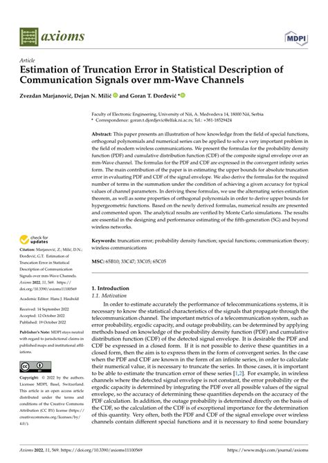 Pdf Estimation Of Truncation Error In Statistical Description Of