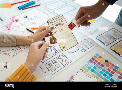 Creative UX UI Design Process With Wireframes And Prototypes For Mobile App Development Stock