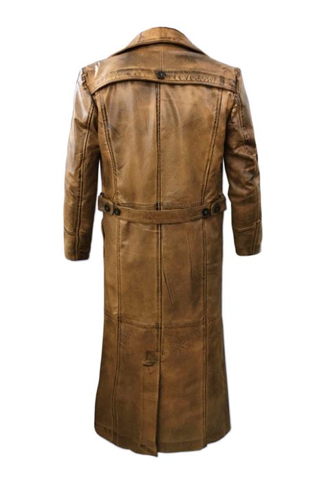 Unique Style Defined Full Length Brown Leather Trench Coat For Men