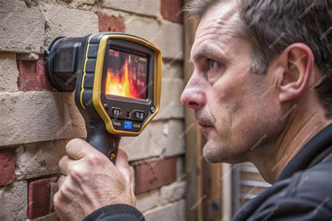 Inspector Using Thermal Camera To Detect Heat Loss In Wall Premium Ai Generated Image