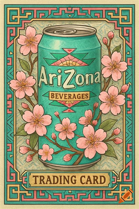 Stylized Drawing Of Arizona Tea Can With Cherry Blossoms And Decorative