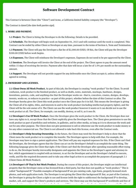 Free Software Development Agreement Template Free 2024 Updated Bonsai