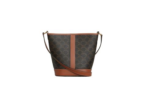 Celine Small Bucket In Triomphe Canvas And Calfskin With Gold Finishing Tan