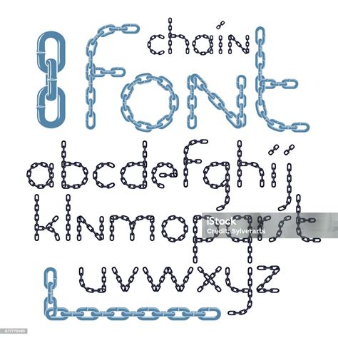 고립 된 벡터 영어 알파벳 문자의 집합입니다 낮은 경우 장식 글꼴 금속을 사용 하 여 만든 연결 체인 링크 강철에 대한 스톡 벡터 아트 및 기타 이미지 Istock