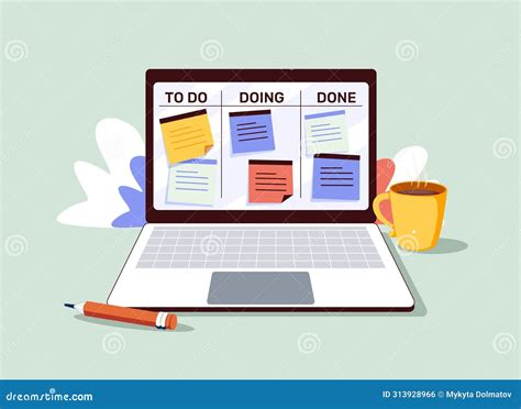 Project Management Strategy And Organization Concept Office Desk With Laptop And Kanban Board