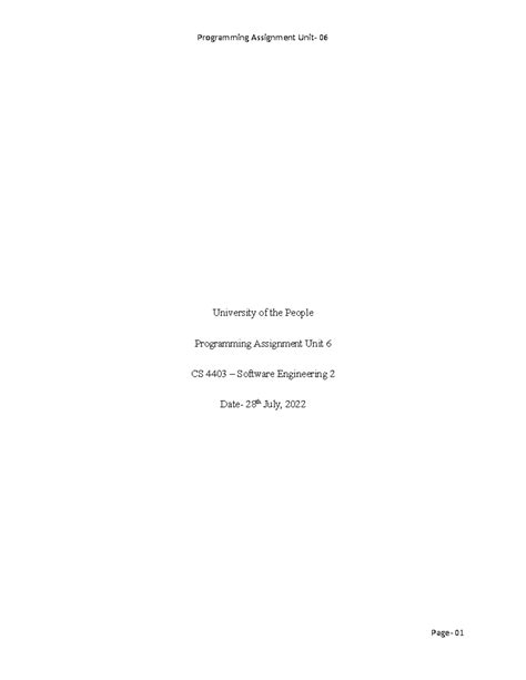 Cs 4403 Programming Assignment Unit 6 University Of The People Programming Assignment Unit 6