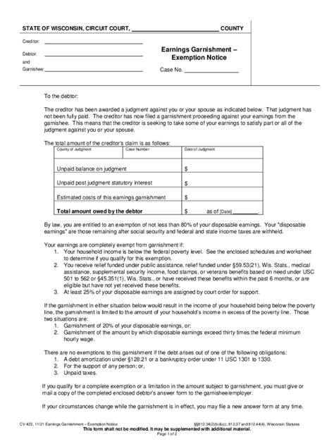 Garnishment Exemption Form Wisconsin Complete With Ease Airslate Signnow