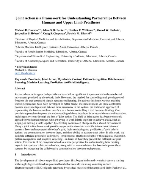 Joint Action Is A Framework For Understanding Partnerships Between Humans And Upper Limb