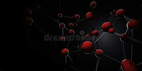 Molecular Structure With Red Spheres On Black Background For Science And Technology Stock