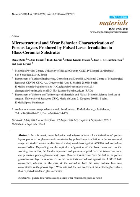 Pdf Microstructural And Wear Behavior Characterization Of Porous Layers Produced By Pulsed
