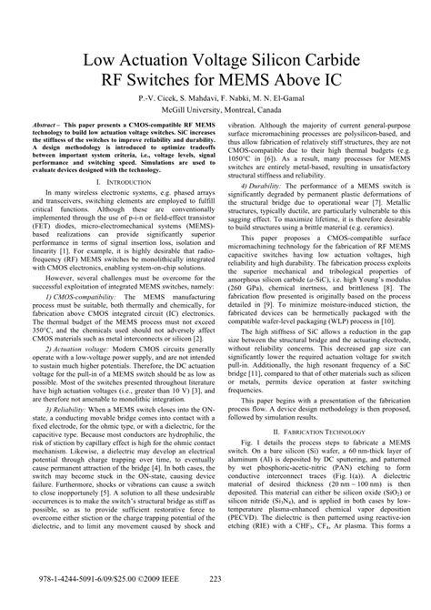 Pdf Low Actuation Voltage Silicon Carbide Rf Switches For Mems Above Ic