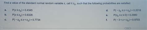 Solved Find A Value Of The Standard Normal Random Variable