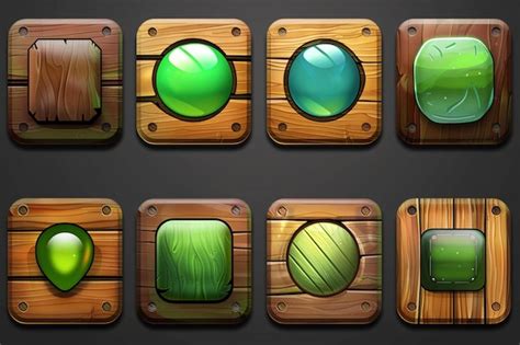 Premium Photo Buttons From Wooden Boards With Green For Ui Game