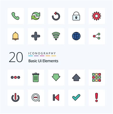 20 Basic Ui Elements Line Filled Color Icon Pack Like Shape Web Trash