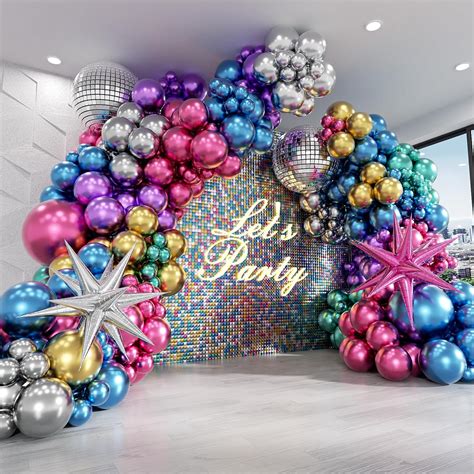 Fotiomrg 135pcs Disco Balloon Arch Kit With Disco Ball