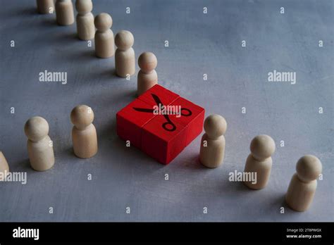 Wooden Dolls And Scissor Icon Mass Layoffs Work Optimization And Cost