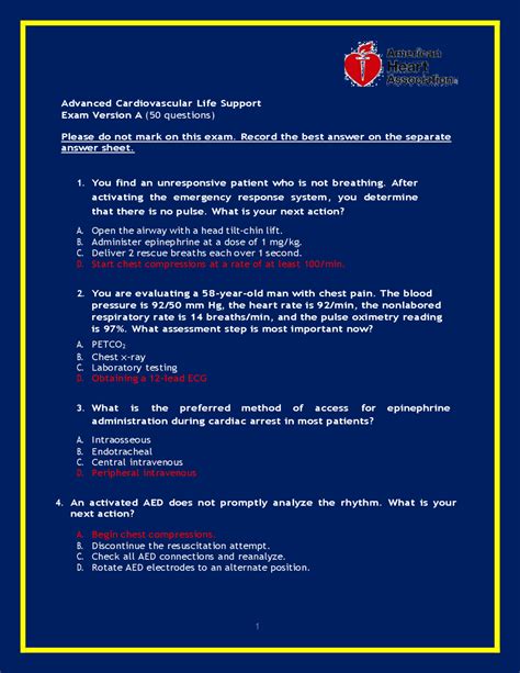 Acls Exam Version A Acls Exam Version A Exams Psychology Docsity