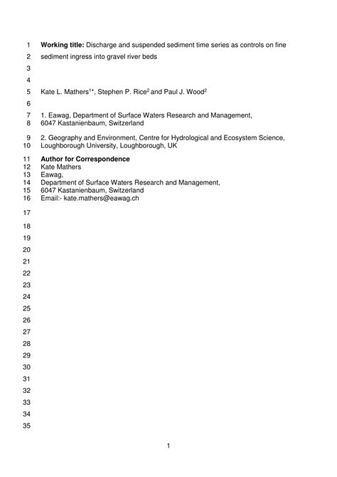 Pdf Discharge And Suspended Sediment Time Series As Controls On Fine Sediment Ingress Into