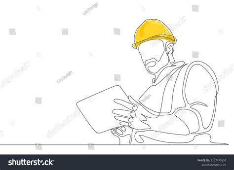 Continuous Line Drawing Foreman Controlling Building Stock Vector Royalty Free 2167475151
