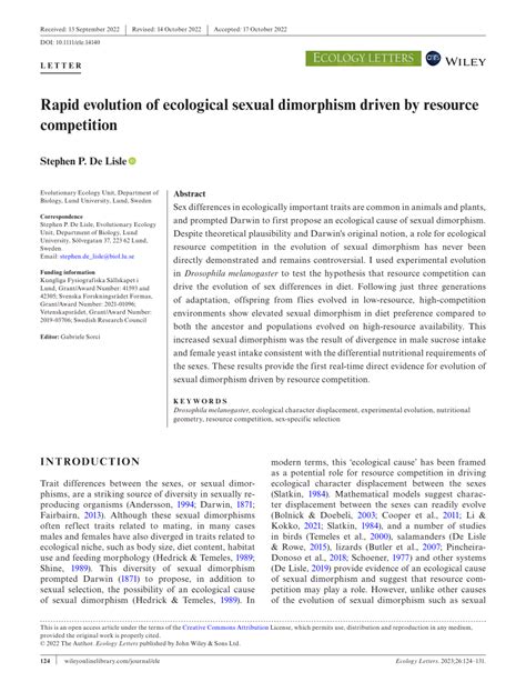 Pdf Rapid Evolution Of Ecological Sexual Dimorphism Driven By
