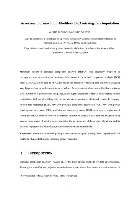 pdf assessment of maximum likelihood pca missing data imputation