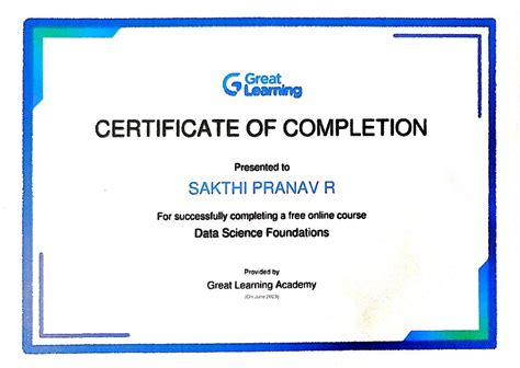 Sakthi Pranav R On Linkedin Successfully Completed Data Science Foundation Course