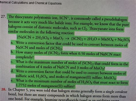 Solved Hemical Calculations And Chemical Equations 27 The