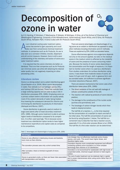 Pdf Decomposition Of Ozone In Water