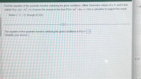 Solved Find The Equation Of The Quadratic Function Chegg