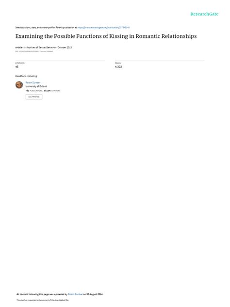 Arch Sex Behav 2013 Rafaelfunctionofkissing Pdf Sexual Arousal Romance Love