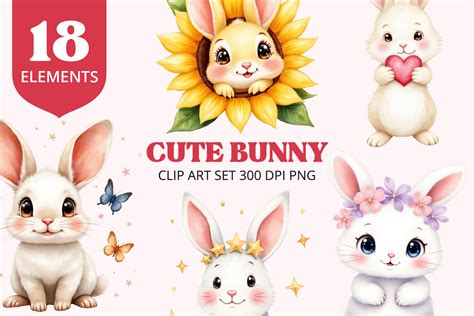 Happy Cute Bunny Clip Art Set Graphic By Printablepretty · Creative Fabrica