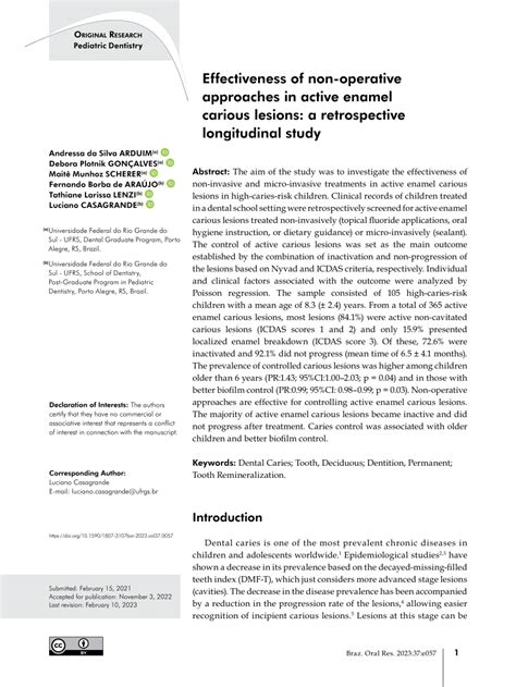 Pdf Effectiveness Of Non Operative Approaches In Active Enamel Carious Lesions A