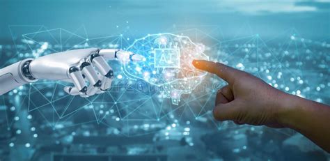 Ai Machine Learning Robot Hand And Human Touch In Big Data Network