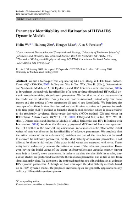 Pdf Parameter Identifiability And Estimation Of Hiv Aids Dynamic Models