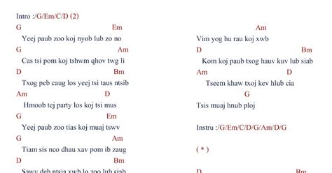 Hmong Chords Xav Pom Koj Dua Tij Laug Xab Lyrics And Guitar Chord