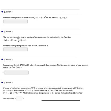 solved question 1find the average value of the function
