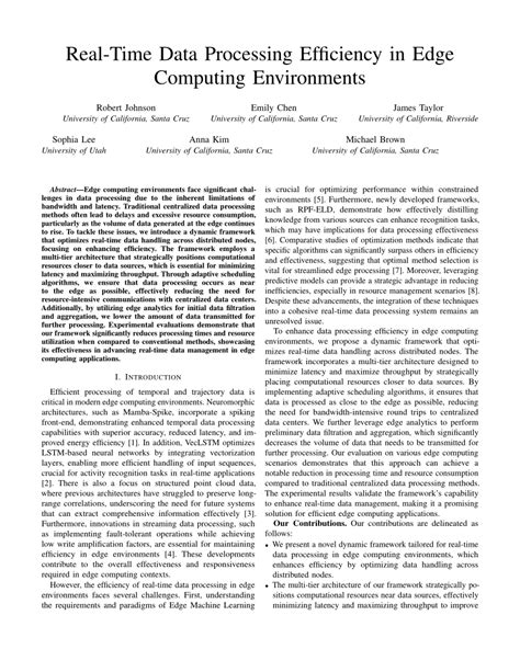 Pdf Real Time Data Processing Efficiency In Edge Computing Environments