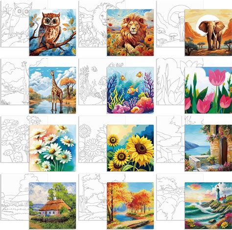 Sherr 12 Pcs Pre Drawn Canvas Pre Printed Canvas Set For Adults Cute Printed To