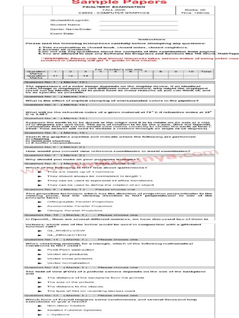 Cs602 Computer Graphics Bs Computer Science Vu University Past Papers