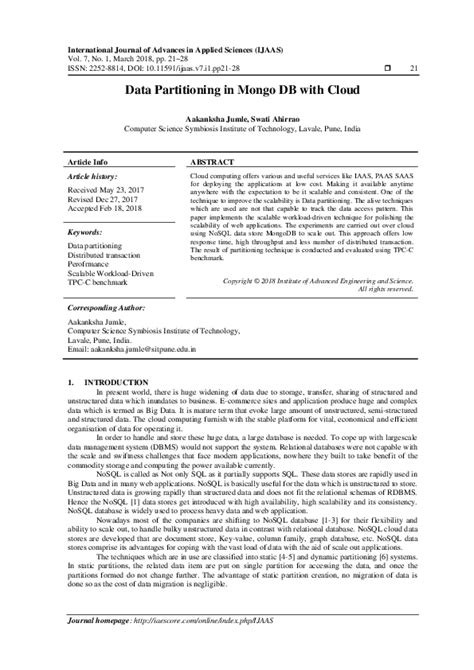 Pdf Data Partitioning In Mongo Db With Cloud