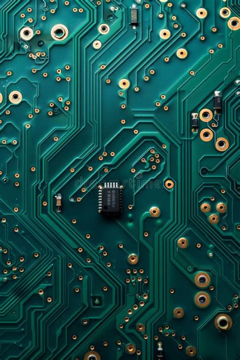 Close Up Of Green Electronic Circuit Board With Microchips And Components In A Modern High Tech