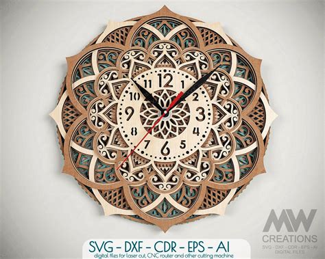 Laser Cut Wall Clock Cutting Files Layered Clock Svg Dxf Multilayer
