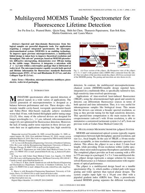 Pdf Multilayered Moems Tunable Spectrometer For Fluorescence Lifetime Detection