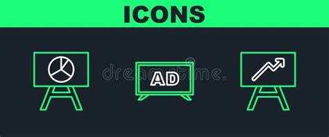 set line board with graph chart and advertising icon vector stock