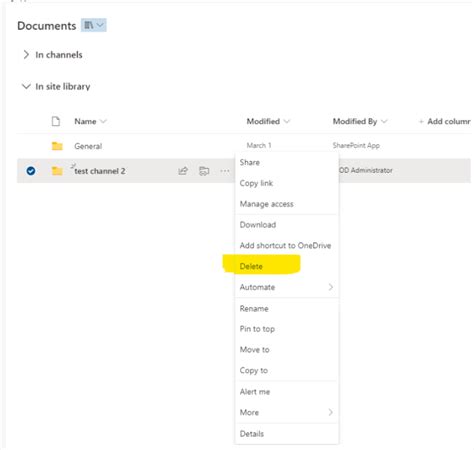No Delete Option For A Sharepoint Folder Microsoft Qanda