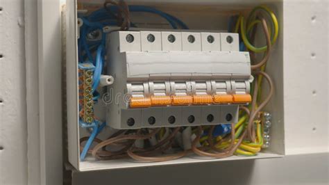 White Electrical Panel With Many Wires Electrical Parts Automatic Switches Breakers Residual