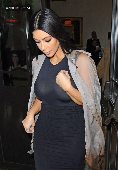 Kim Kardashian Braless In A See Thru Dress Leaving Her Hotel London Aznude